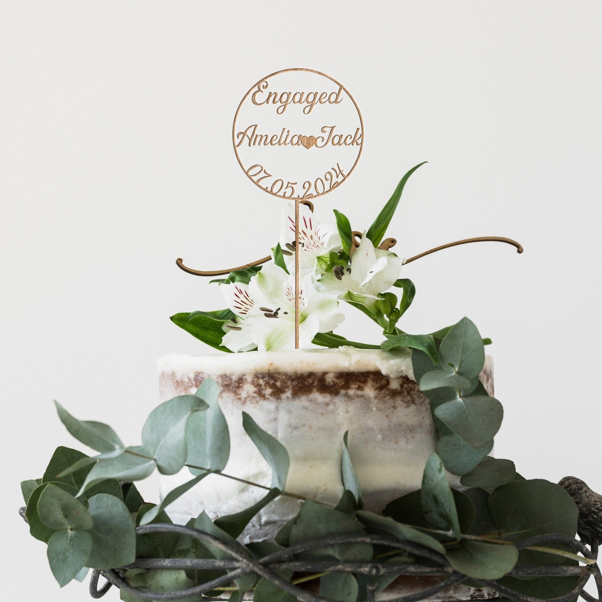 Wooden Engagement Cake Topper with a Date and Names, Custom Wood Decor ...